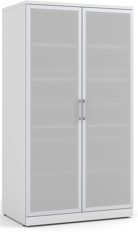 Tall Double Door Storage Cabinet with Glass Doors - White