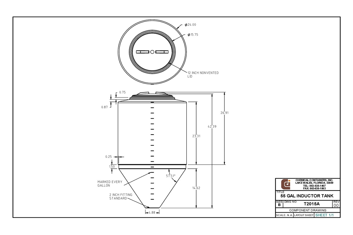 CCI - 55 Gallon Plastic Inductor Tank - 24" D x 42" H