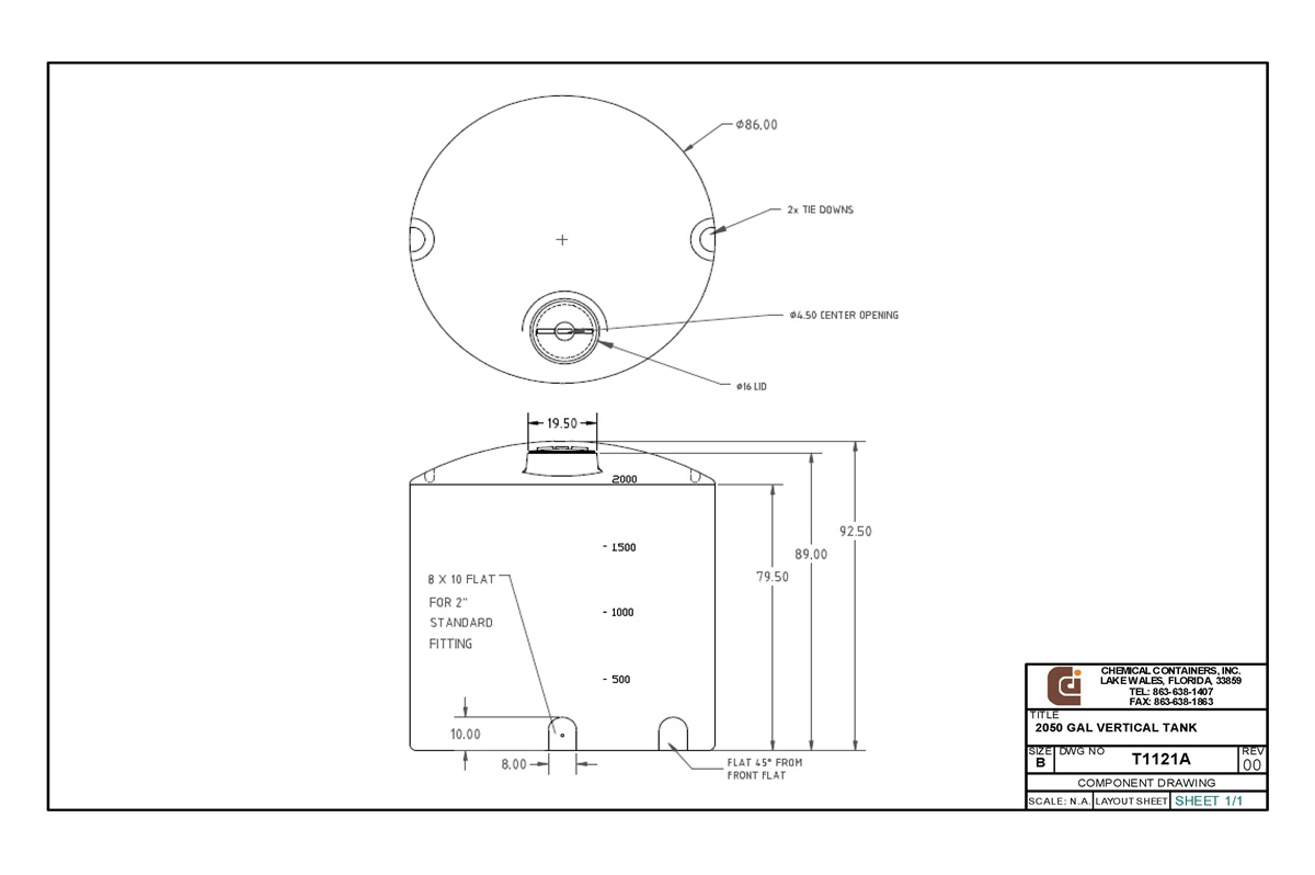 CCI - 2050 Gallon Polyethylene Vertical Storage Tank - 86" D x 93" H