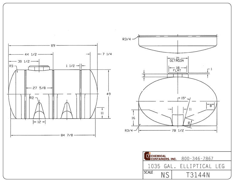 CCI - 1035 Gallon Elliptical Leg Tank - 79" W x 89" L x 54" H