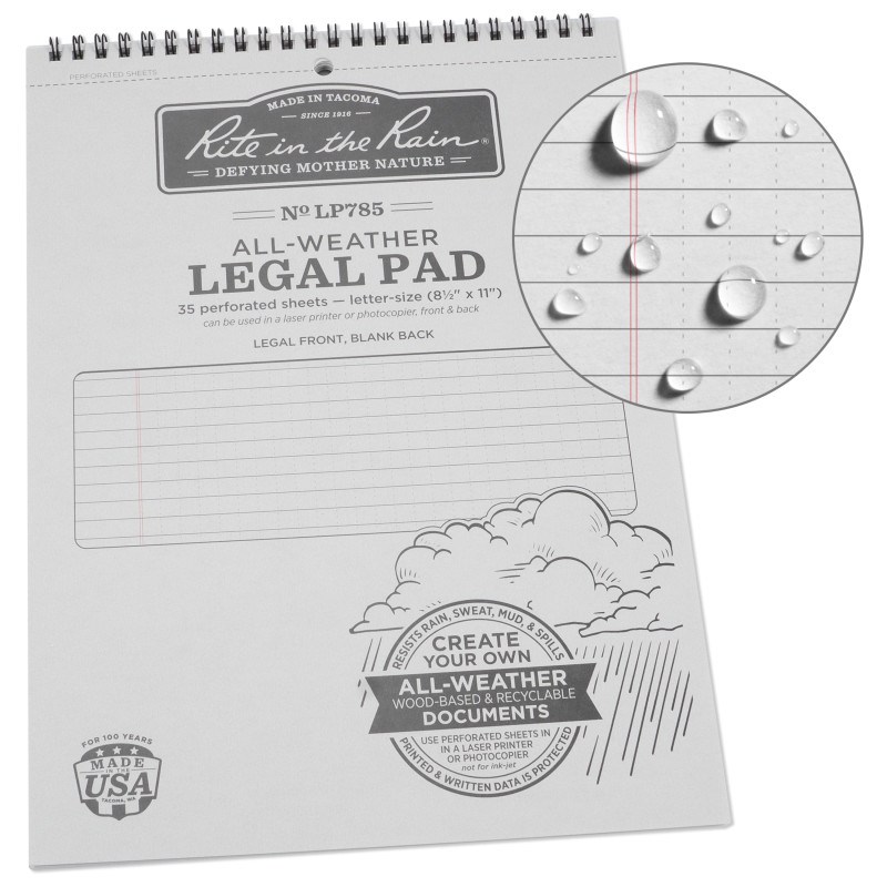 Rite in the Rain Top Spiral Legal Pad, 8.5x11, No. LP785