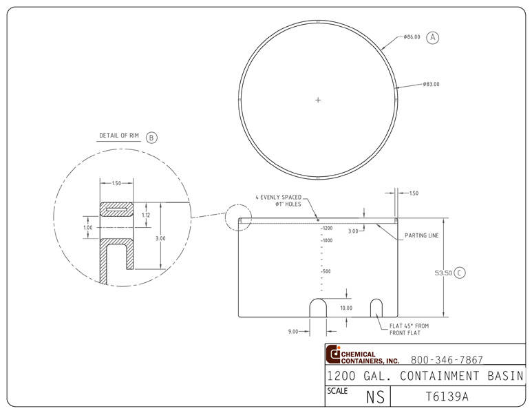 CCI - 1200 Gallon Containment Basin - 86" D X 54" H