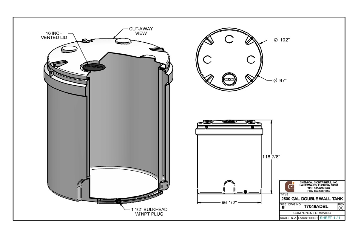CCI - 2500 Gallon Double Wall Storage Tank - 102" D x 119" H