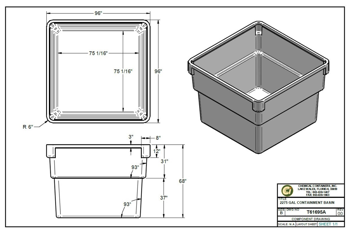 CCI - 2275 Gallon Containment Basin - 96" L x 96" W x 68" H