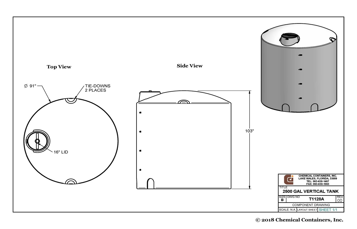 CCI - 2500 Gallon Polyethylene Vertical Storage Tank - 91" D x 103" H