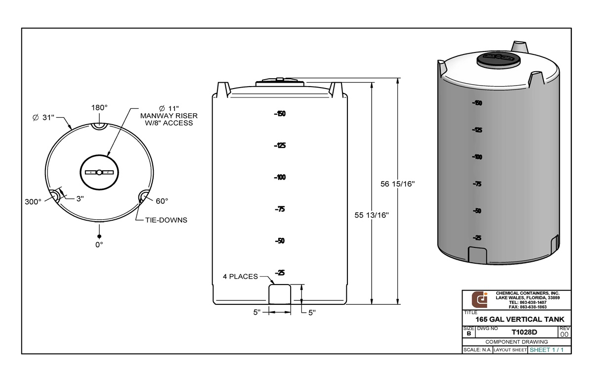 CCI - 165 Gallon Polyethylene Vertical Tank - 31" D x 57" H