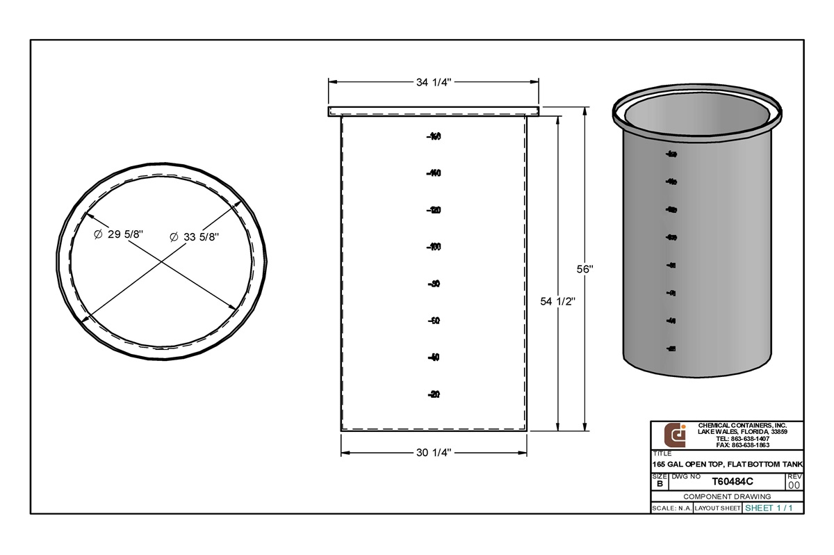 CCI - 165 Gallon Open Top Cylindrical Tank - 31" D x 56" H