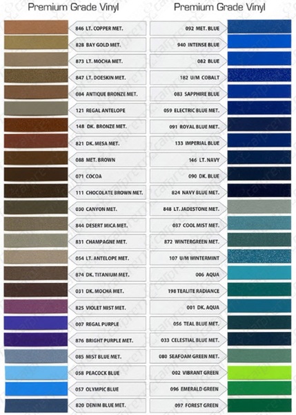 Car Pretty LLC - Single-Color Color Charts