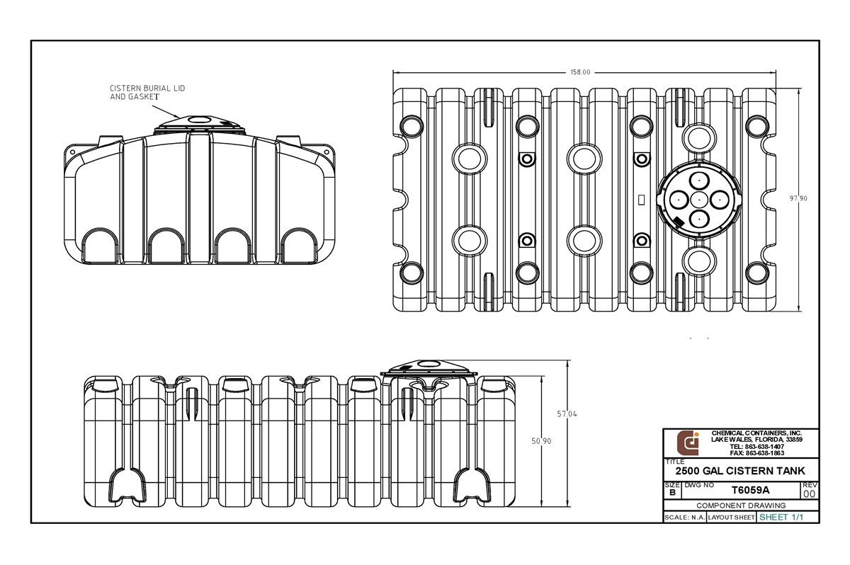 CCI - 2500 Gallon Low Profile Cistern Tank - 158" L x 98" W x 54" H