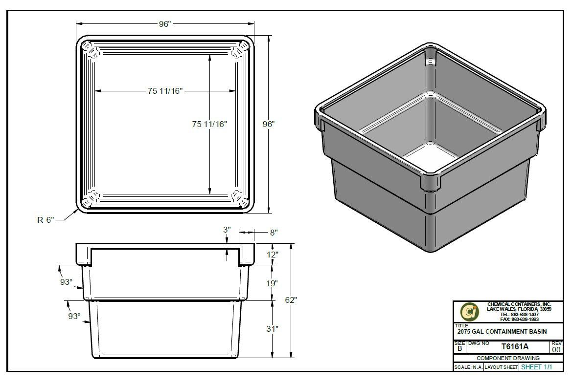 CCI - 2075 Gallon Containment Basin - 96" L x 96" W x 62" H