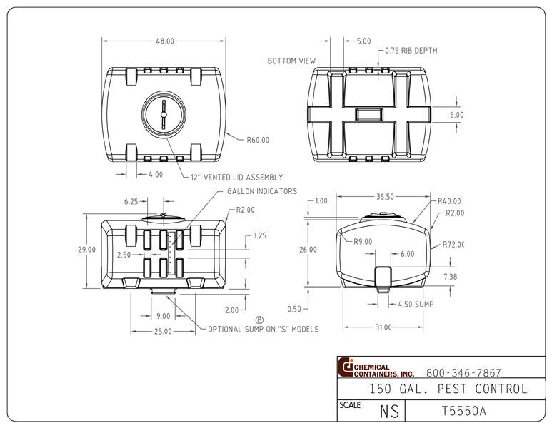 CCI - 150 Gallon Pest Control Tank - 48" L x 37" W x 29" H
