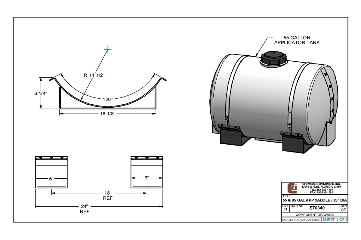 CCI - 55 Gallon 23" Diameter Applicator Tank Saddle