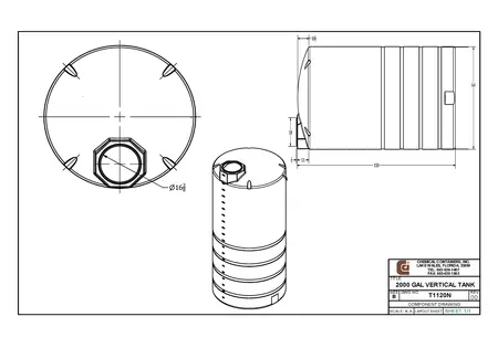 2000 Gallon Vertical Polyethylene Tank - 64" D X 152" H