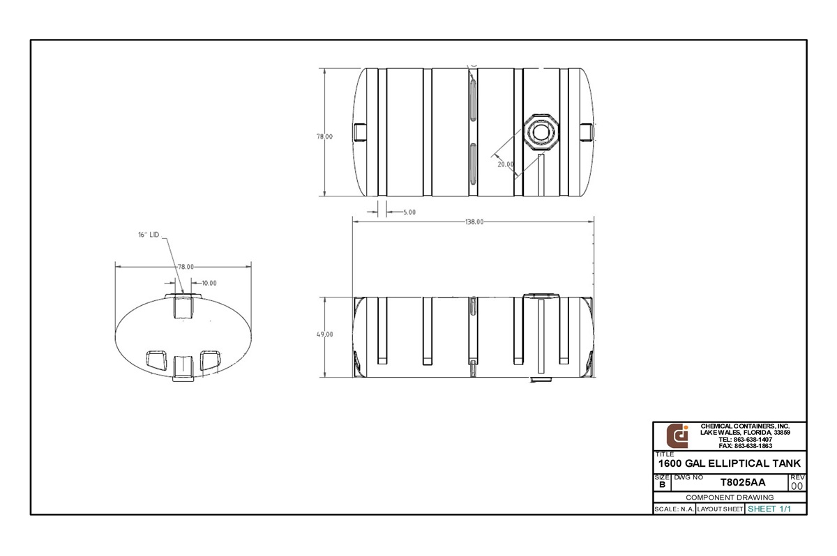 CCI - 1600 Gallon Elliptical Tank - 78" W x 49" H x 138" L