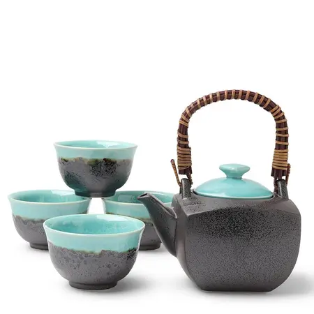 Tea Set Turquoise Sky Square
