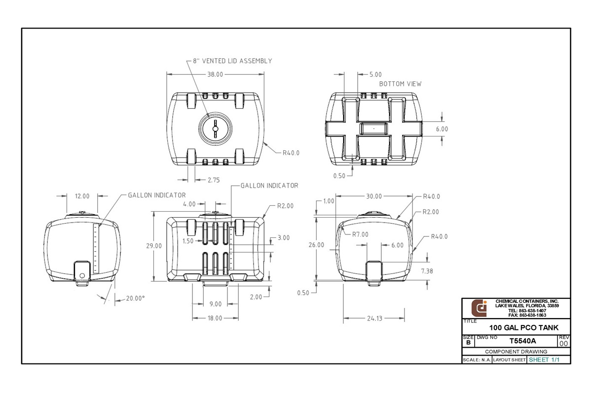CCI - 100 Gallon Pest Control Tank - 38" L x 30" W x 29" H