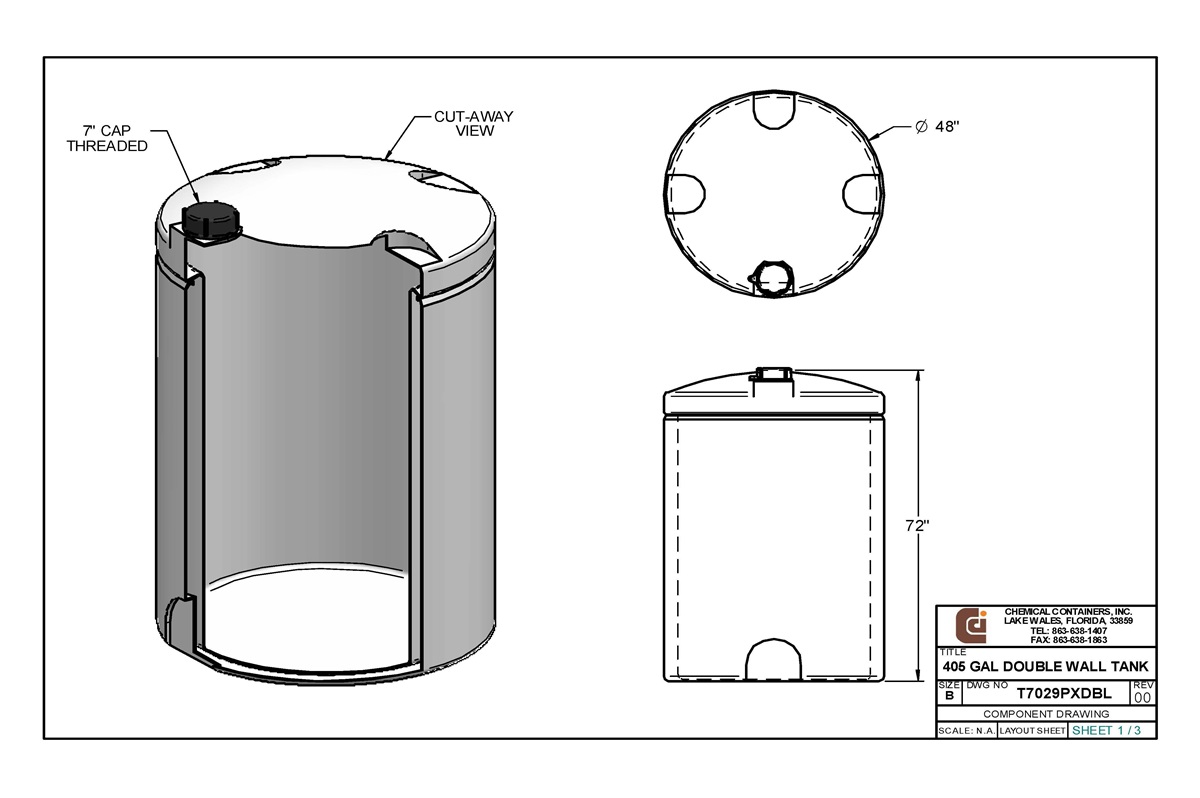 CCI - 405 Gallon XLPE Double Wall Storage Tank - 48" D X 72" H