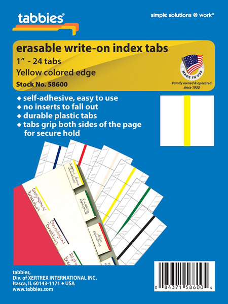 Tabbies - 1" Erasable Write-On Index Tabs