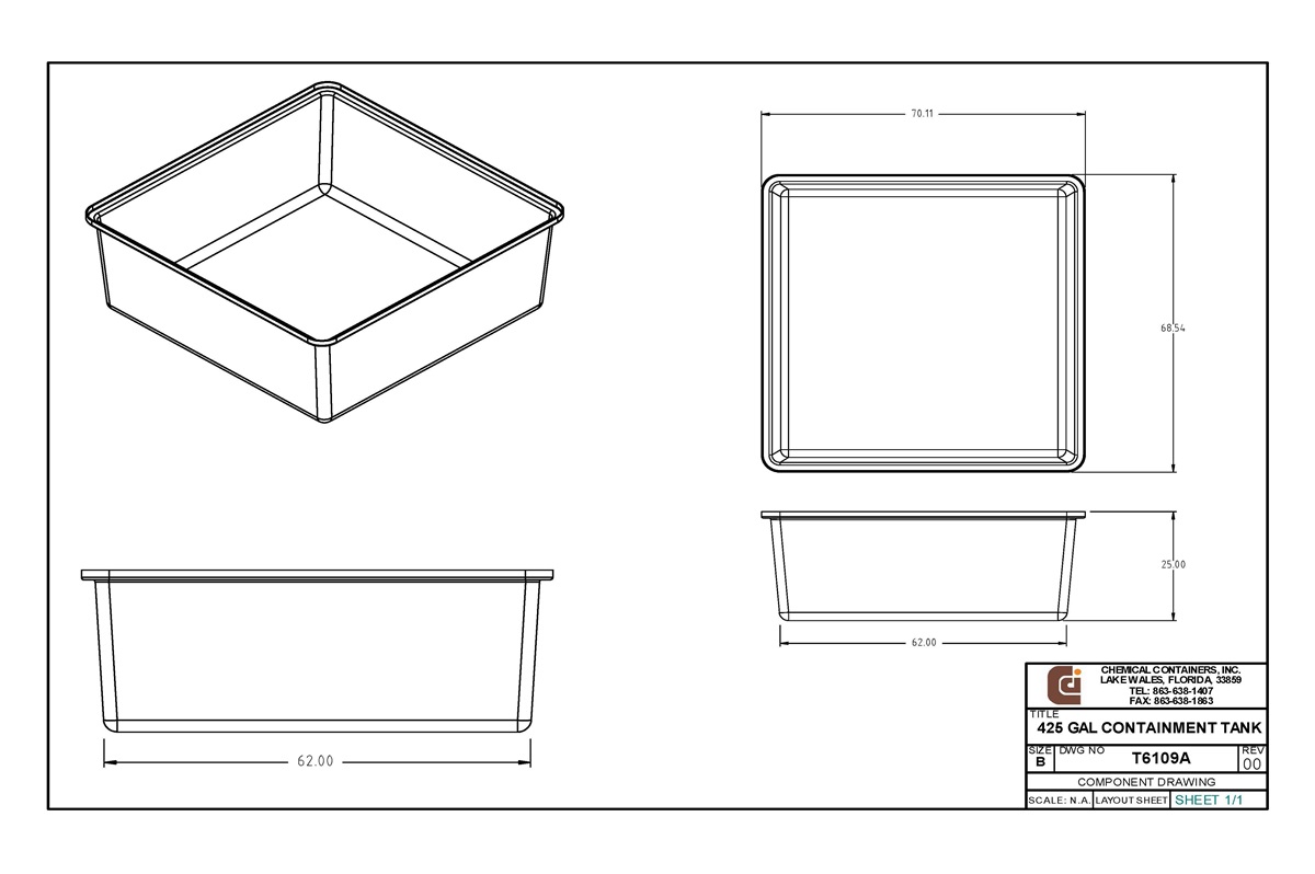 CCI - 425 Gallon Containment Basin - 71" L x 69" W x 25" H