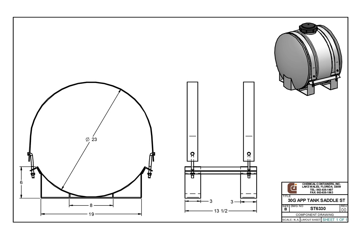 CCI - 30 Gallon 23" Diameter Applicator Tank Saddle