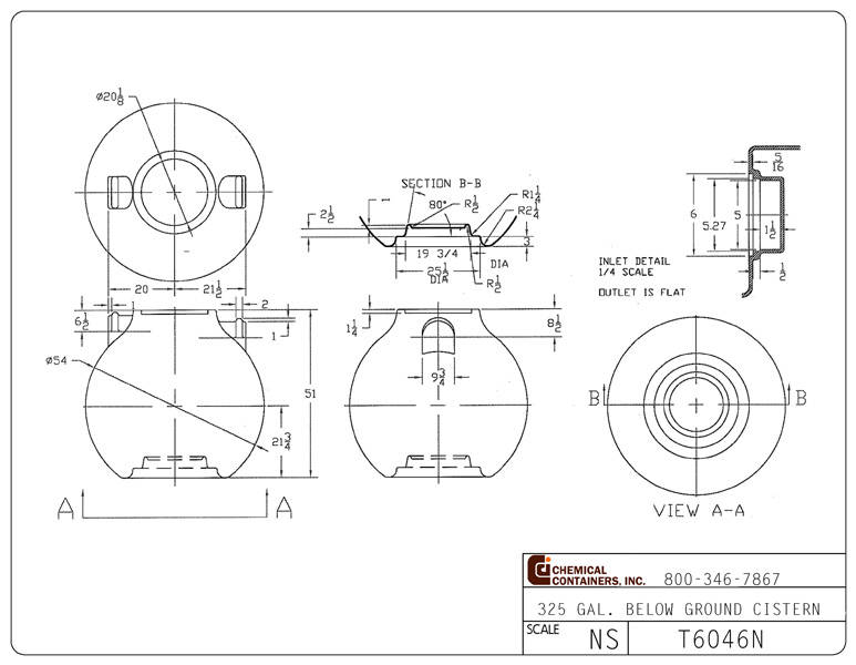 CCI - 325 Gallon Below Ground Cistern Tank - 54" D x 54" H