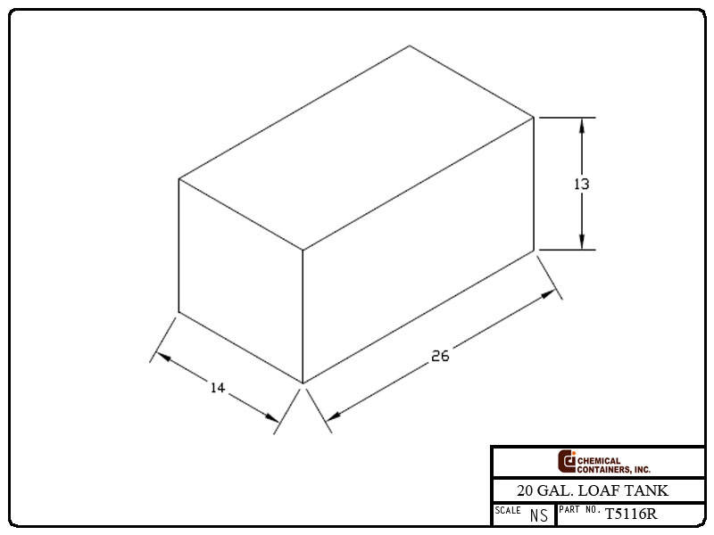 CCI - 20 Gallon Loaf Rectangular Tank - 13" H x 14" W x 26" L