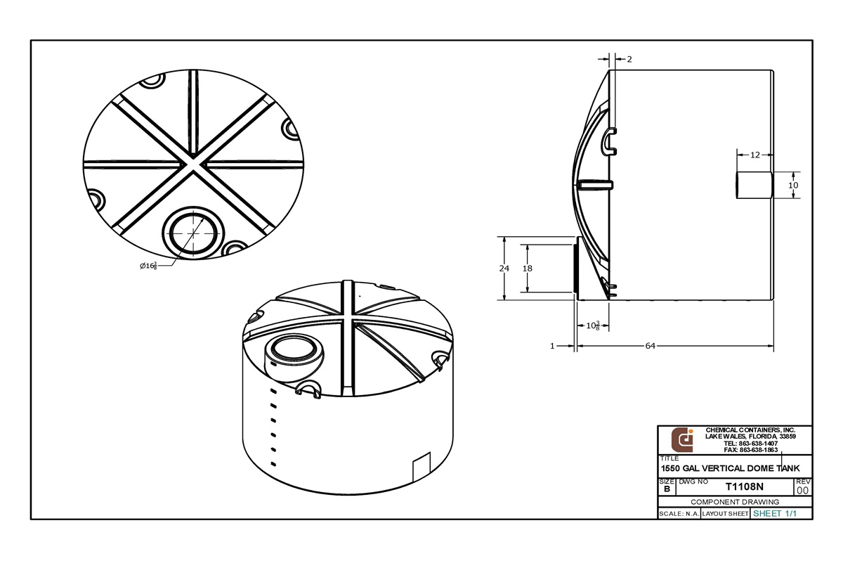CCI - 1550 Gallon Polyethylene Vertical Storage Tank W/Gussets - 87" D ...