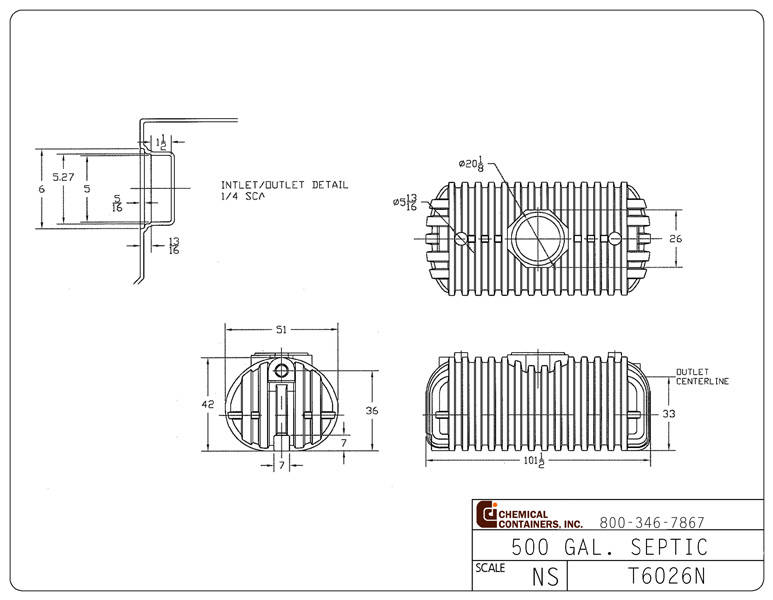 CCI - 500 Gallon Ribbed Septic Tank - 101" L x 51" W x 47" H