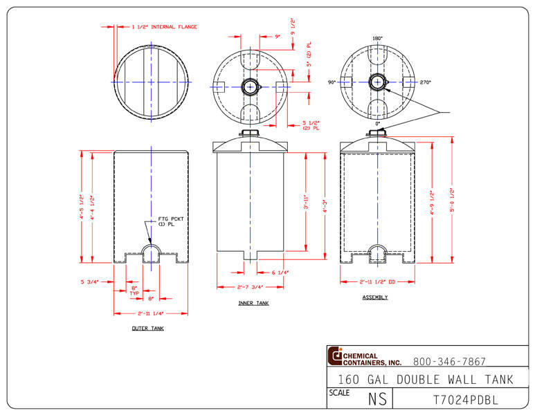 CCI - 160 Gallon Double Wall Storage Tank - 36" D x 59" H