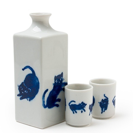 Miya Company - Blue cat sake set with playful cats made in Japan ...