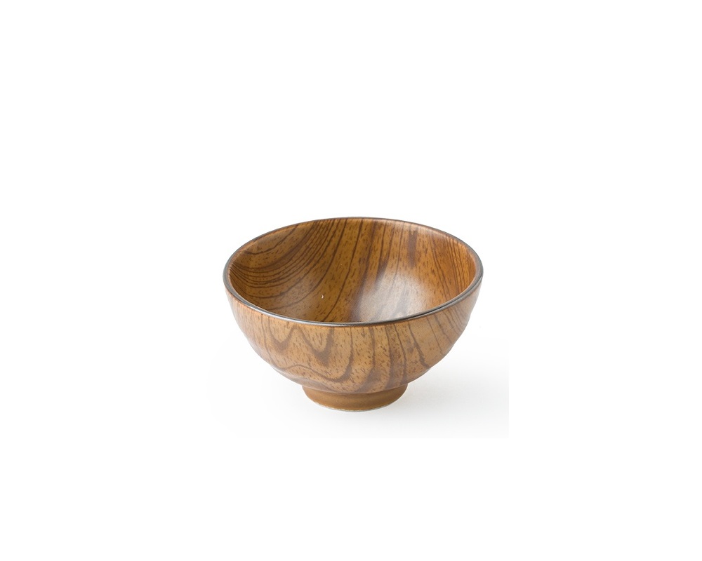 Wood grain design ceramic rice bowl. Made in Japan.