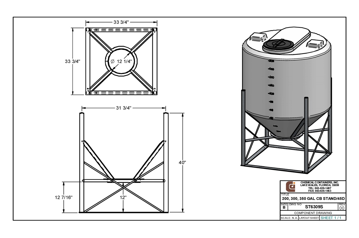 CCI - 200/300/350 Gallon Cone Bottom Tank Stand