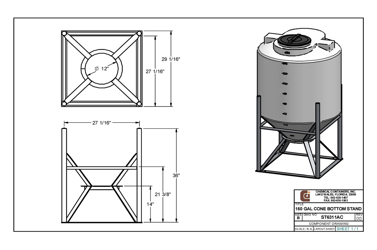 CCI - 150 Gallon Cone Bottom Tank Stand