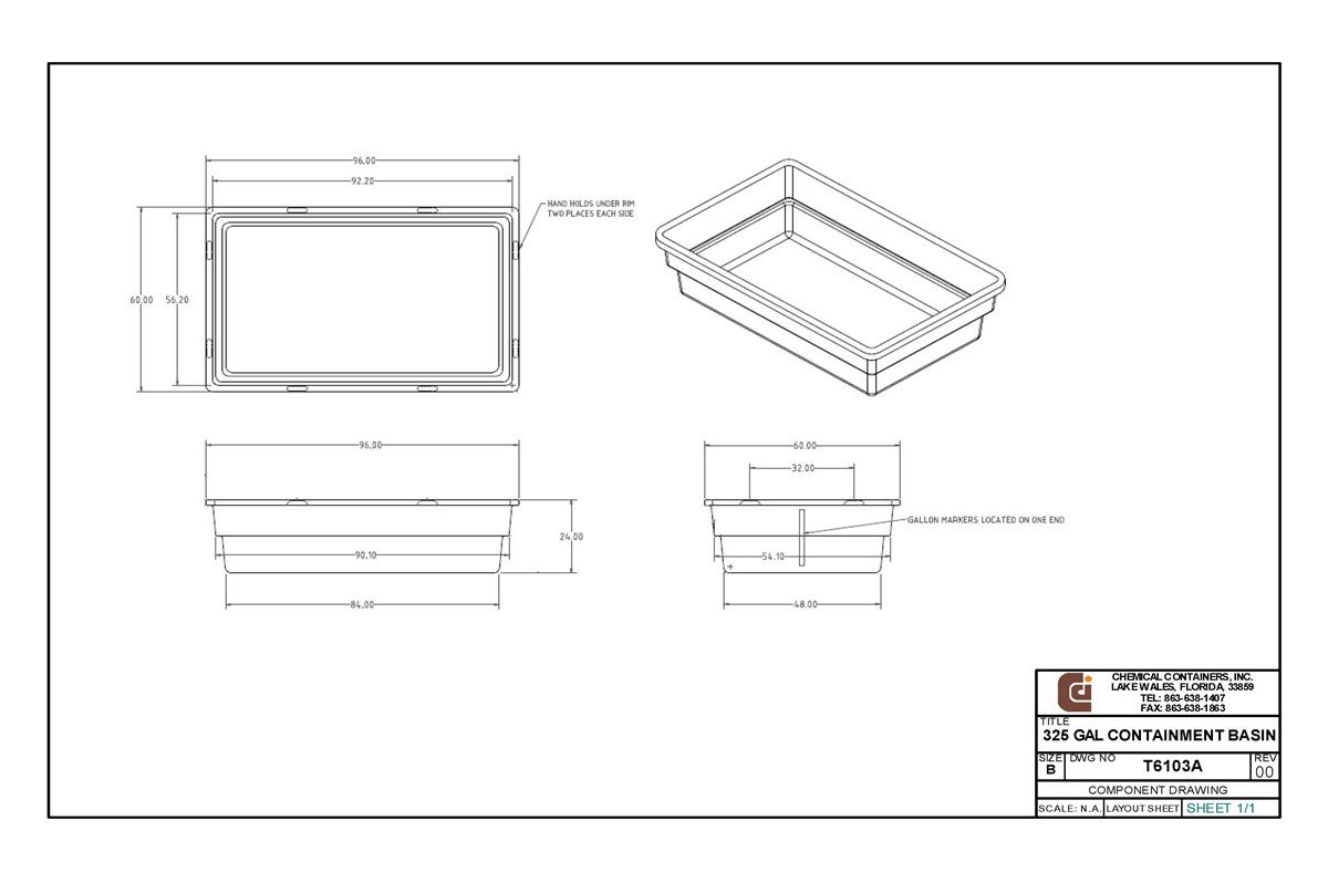 CCI - 325 Gallon Containment Basin - 96" L x 60" W x 24" H