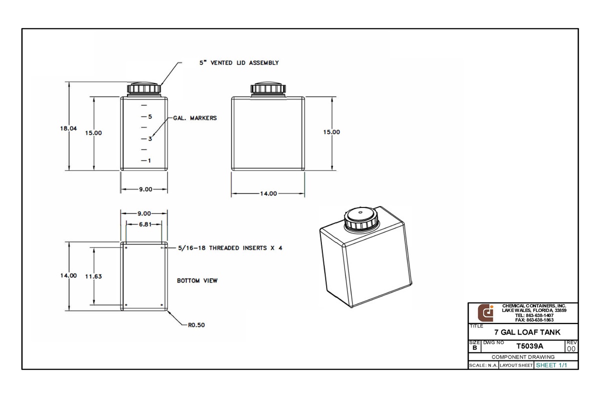 CCI - 7 Gallon Loaf Rectangular Tank - 15" H x 9" W x 14" L