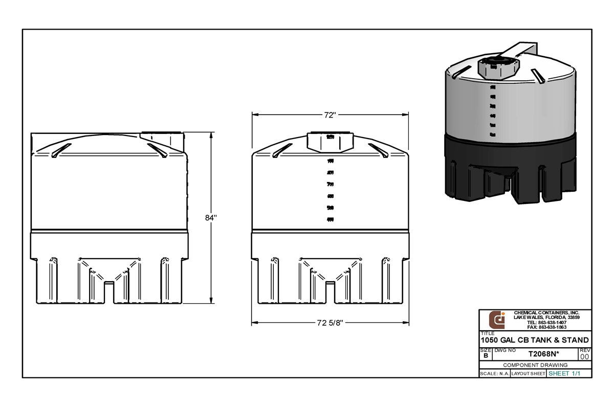 CCI - 1050 Gallon Cone Bottom Tank With Stand - 73" D x 86" H