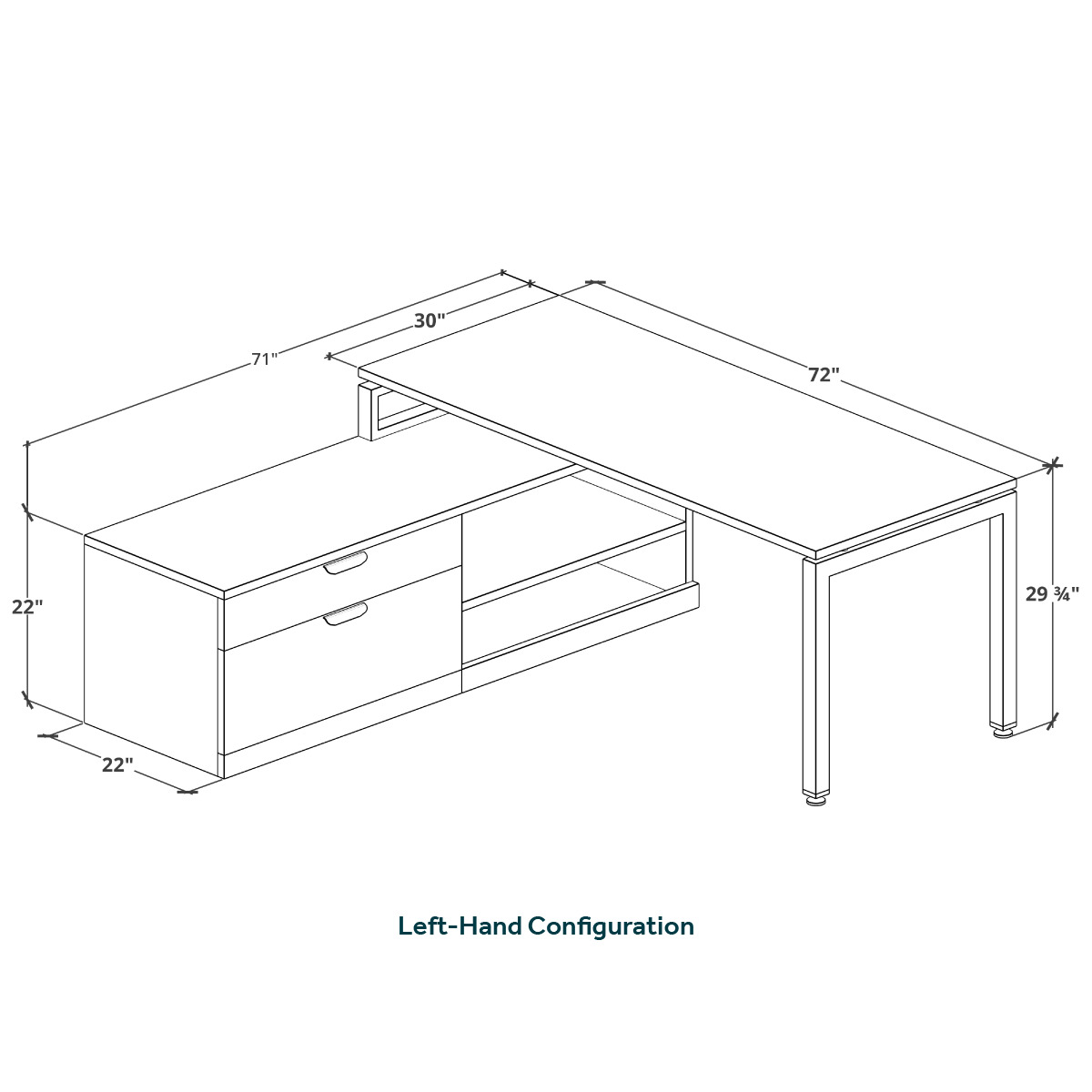 Elements L-Shape Workstation 71" x 72" x 30"D with Storage Credenza ...
