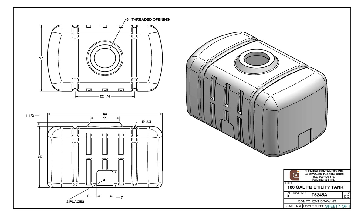CCI - 100 Gallon Transport Tank - 29" H x 27" W x 43" L