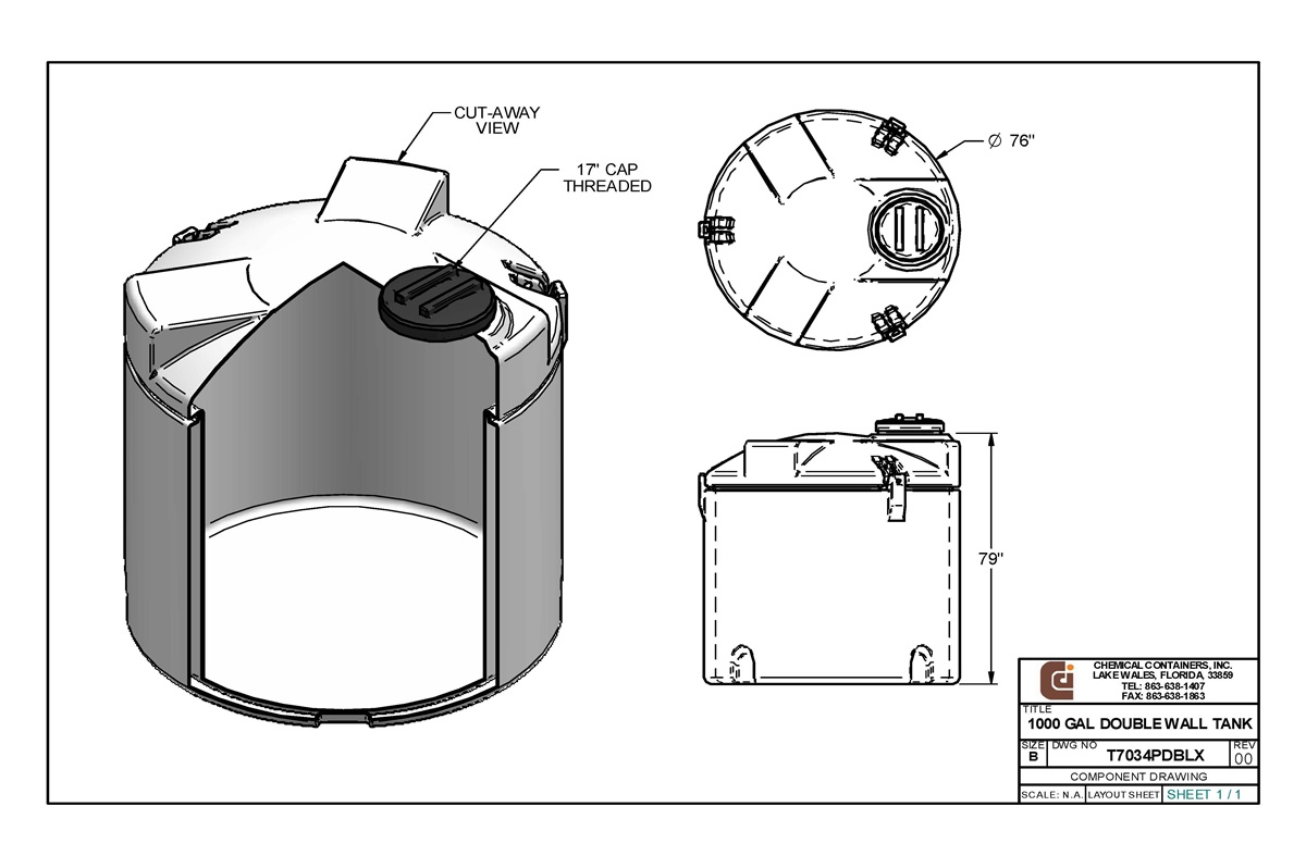 CCI - 1000 Gallon XLPE Double Wall Storage Tank - 77" D X 79" H