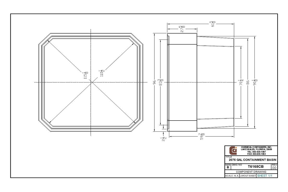 CCI - 2075 Gallon Containment Basin - 96" L x 96" W x 62" H
