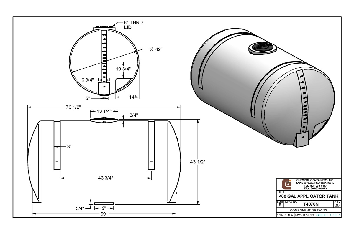 CCI - 400 Gallon Horizontal Applicator Tank - 74" L x 42" D x 45" H