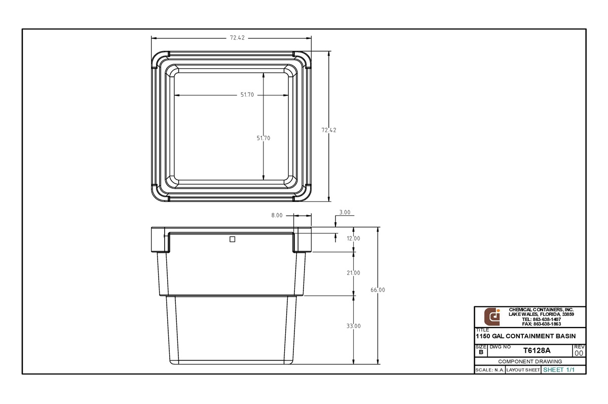 CCI - 1150 Gallon Containment Basin - 73" L x 73" W x 66" H