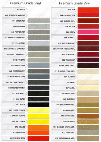Car Pretty LLC - Single-Color Color Charts