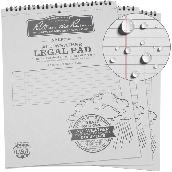 Rite in the Rain Top Spiral Legal Pad, 8.5x11, No. LP785