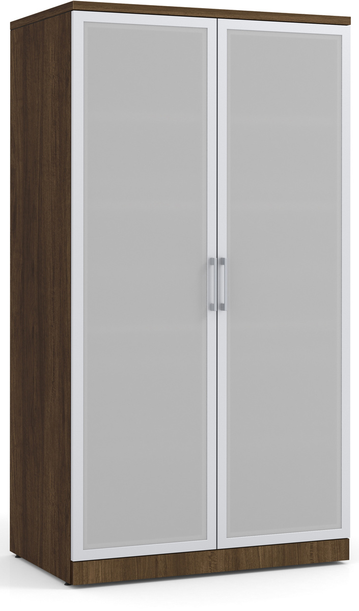 Tall Double Door Storage Cabinet with Glass Doors - Modern Walnut
