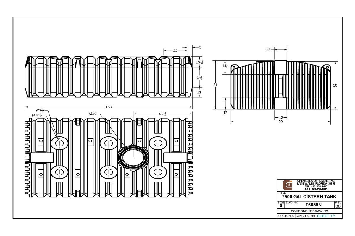 CCI - 2500 Gallon Below Ground Cistern Tank - 159" L x 99" W x 51" H