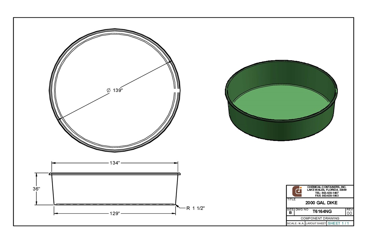 CCI - 2000 Gallon Green Containment Basin - 139" D x 36" H
