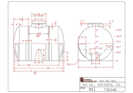 525 Gallon Horizontal Leg Tank - 71" L x 49" D
