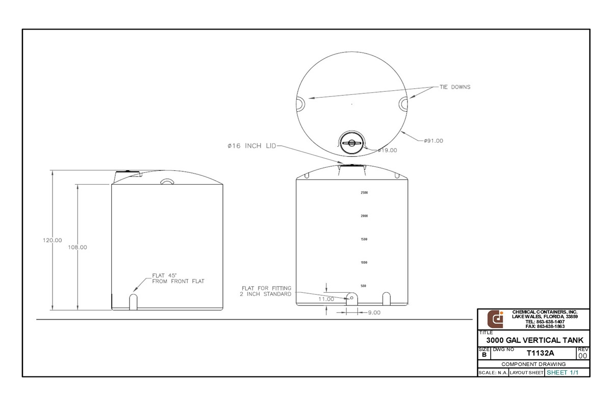 CCI - 3000 Gallon Vertical Polyethylene Tank - 91" D x 120" H