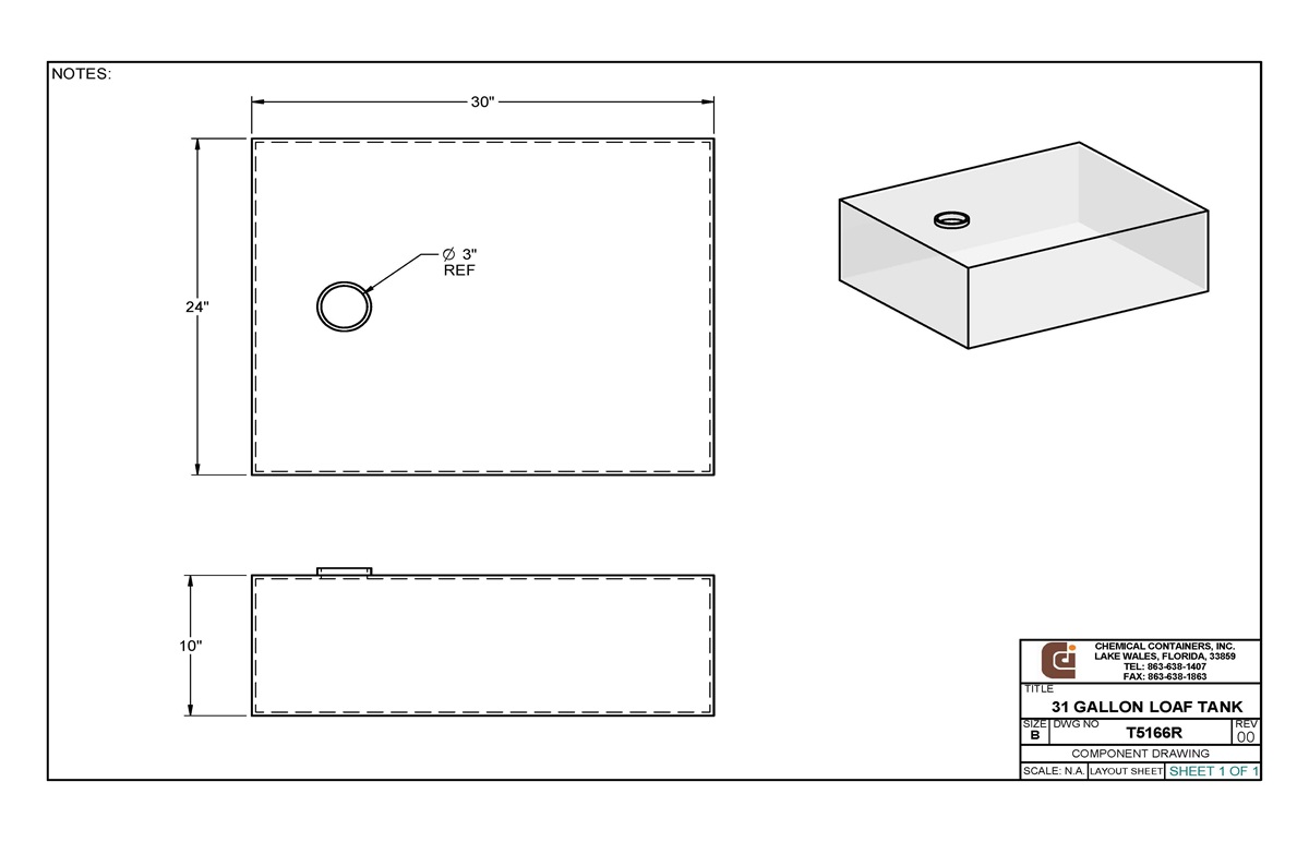 CCI - 31 Gallon Loaf Rectangular Tank - 10" H x 24" W x 30" L